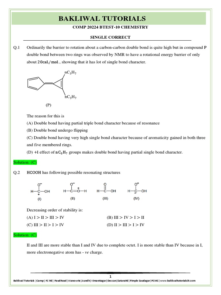 Bakliwal Chemistry MCQs | PDF | Chemical Bond | Materials