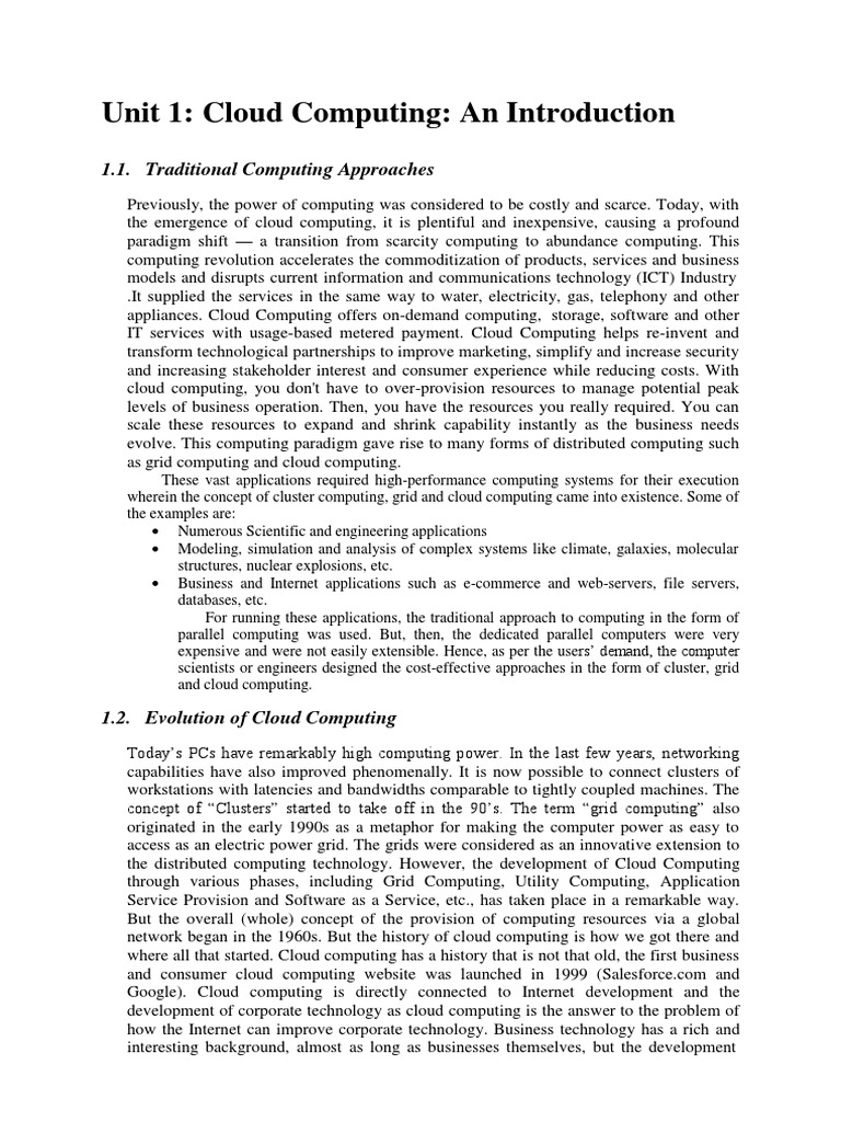Unit 1: Cloud Computing: An Introduction | PDF | Cloud Computing | Platform As A Service