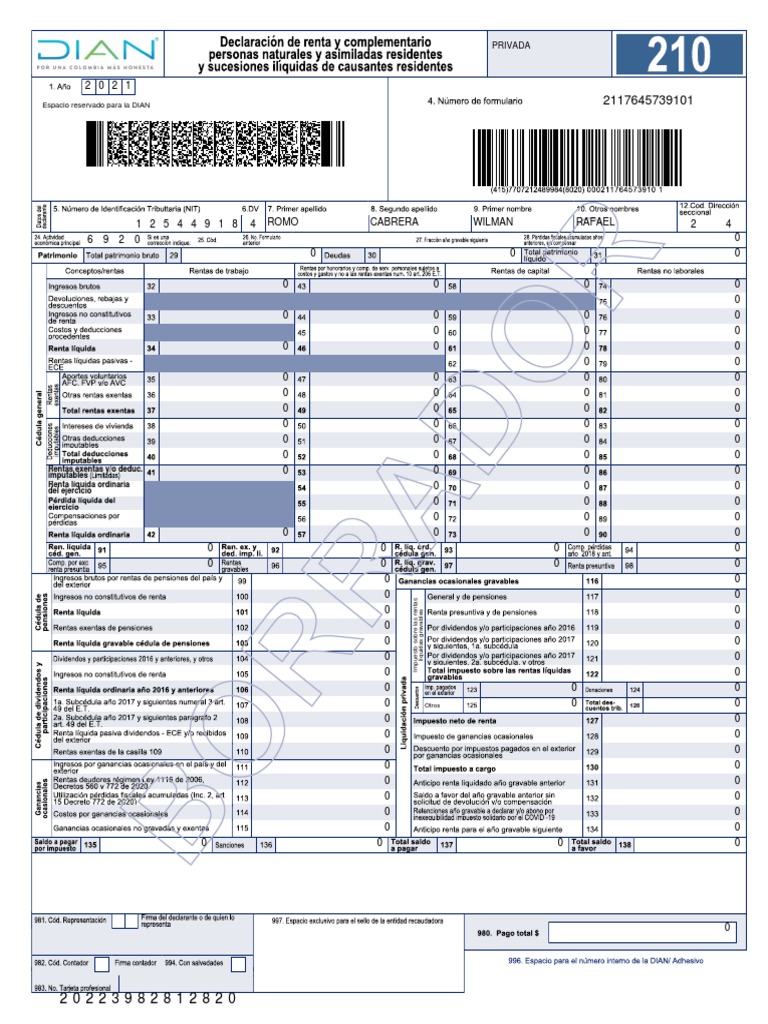 Formulario 210 Renta 2.021 | PDF