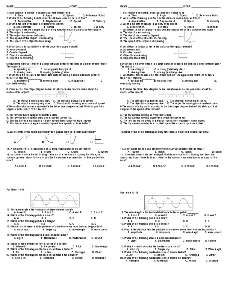 Grade 7 Review Questions | PDF | Acceleration | Waves