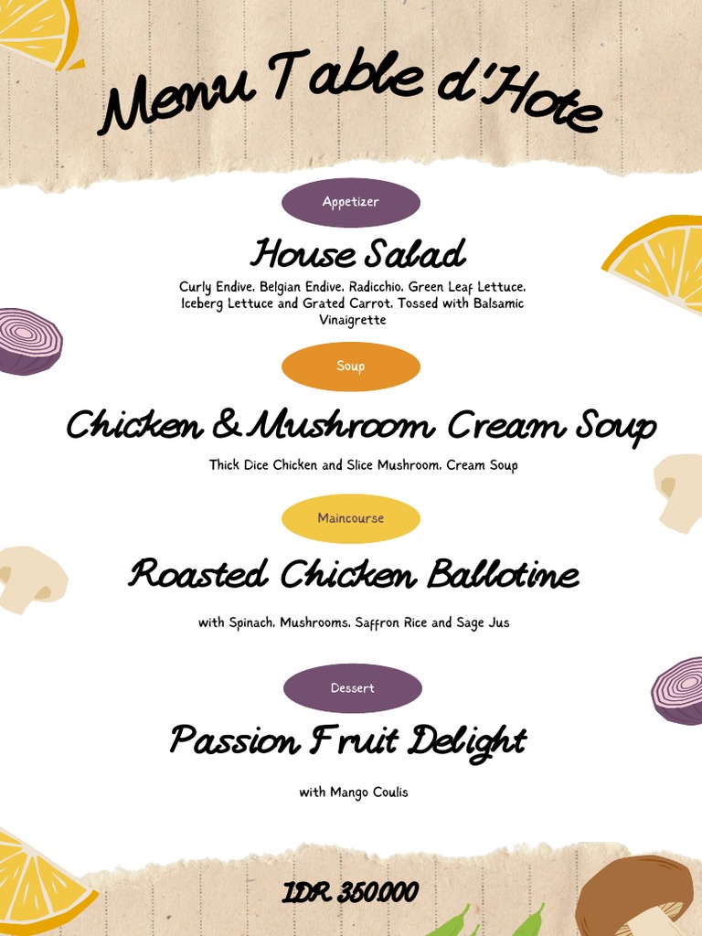 Roasted Chicken Ballotine Table d'Hote Menu | PDF