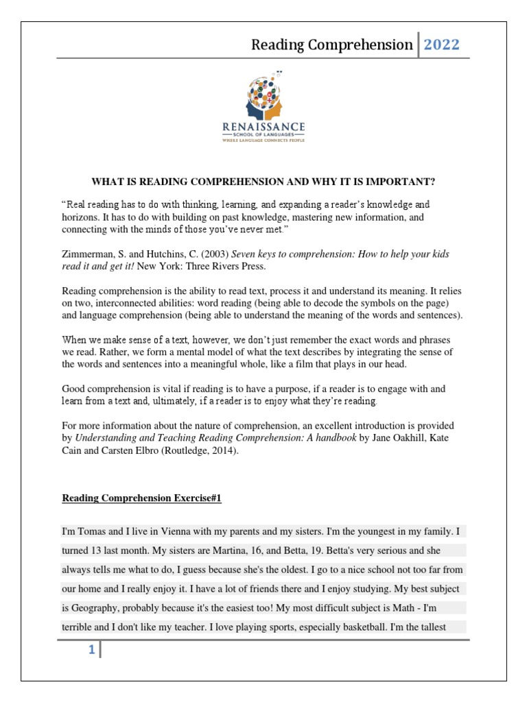 Reading Comprehension: What Is Reading Comprehension and Why It Is Important? | PDF | Reading ...