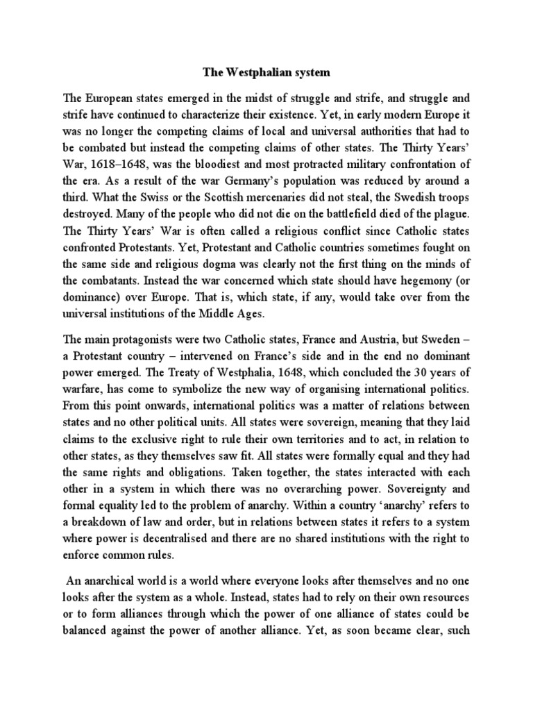 The Westphalian System | Download Free PDF | International Relations | Global Politics