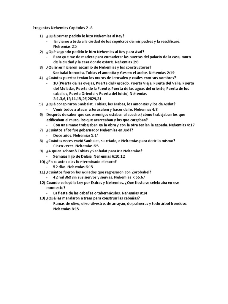 Preguntas Nehemías Capitulos 2 | PDF