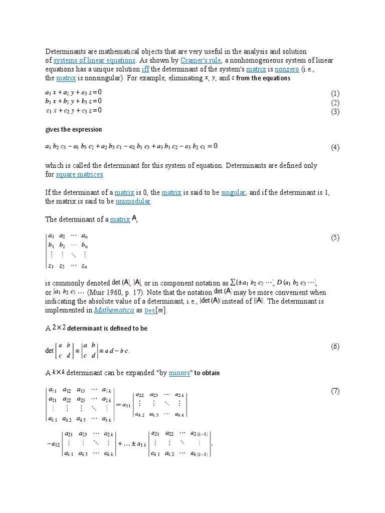 Determinants Are Mathematical Objects That Are Very Useful in The ...