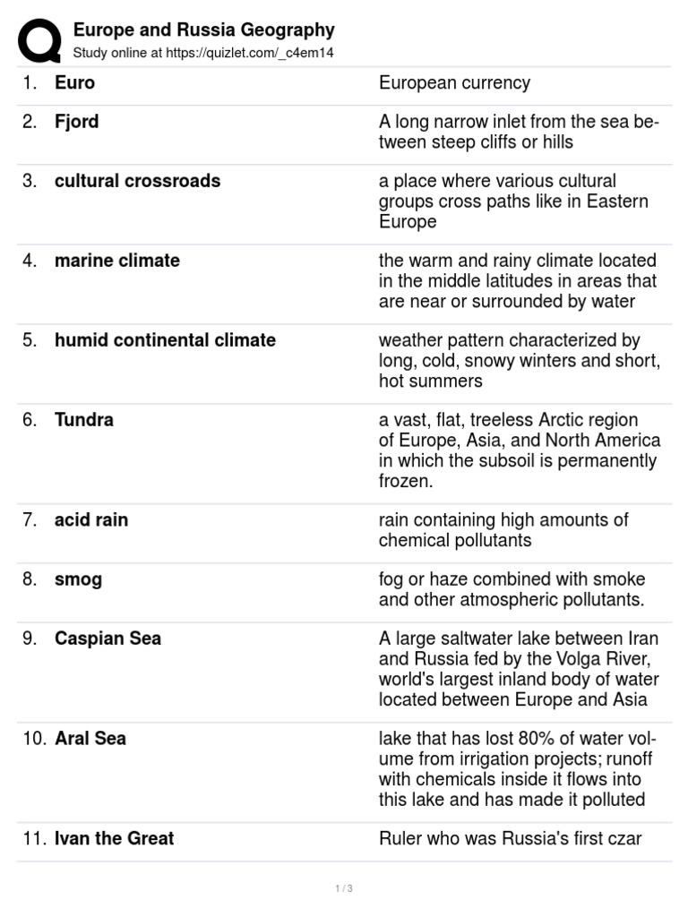 Europe & Russia Geography Guide | PDF | Russia | World Politics