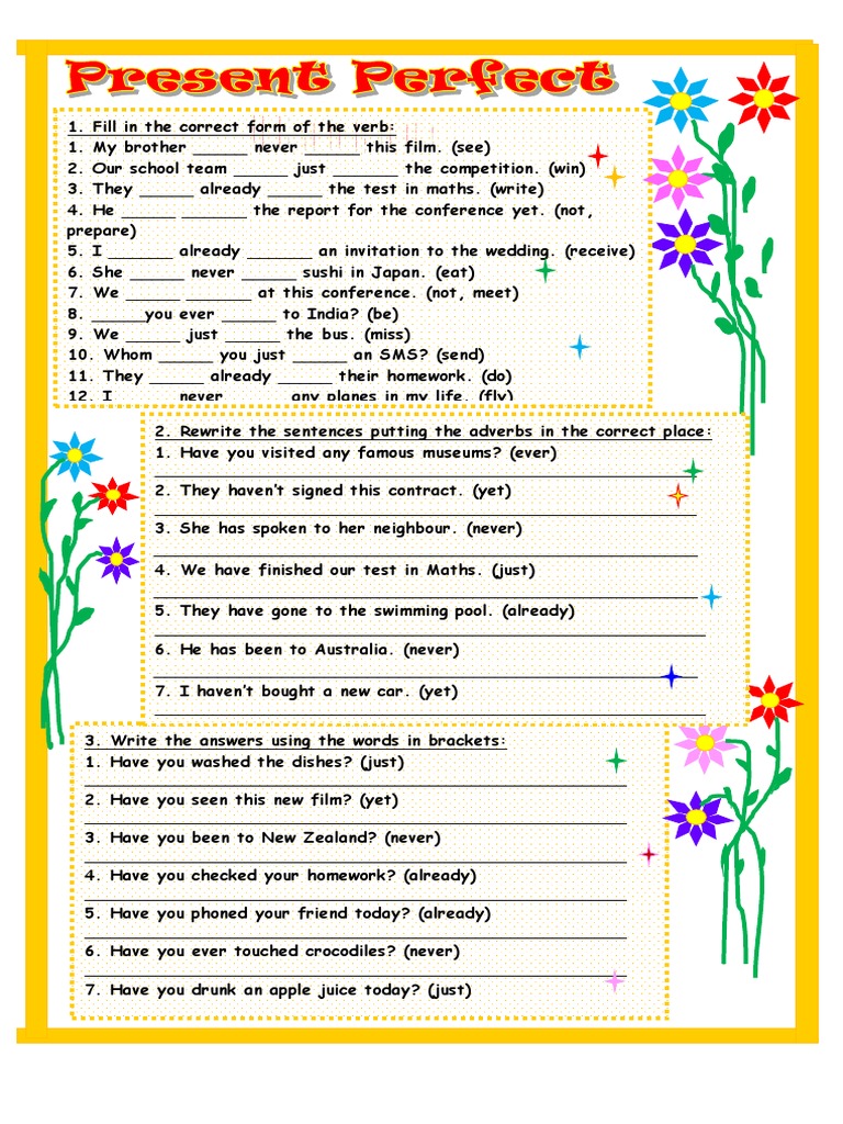Present Perfect Worksheet | PDF