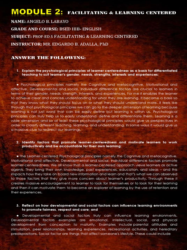 Learner-Centered Teaching Principles | PDF