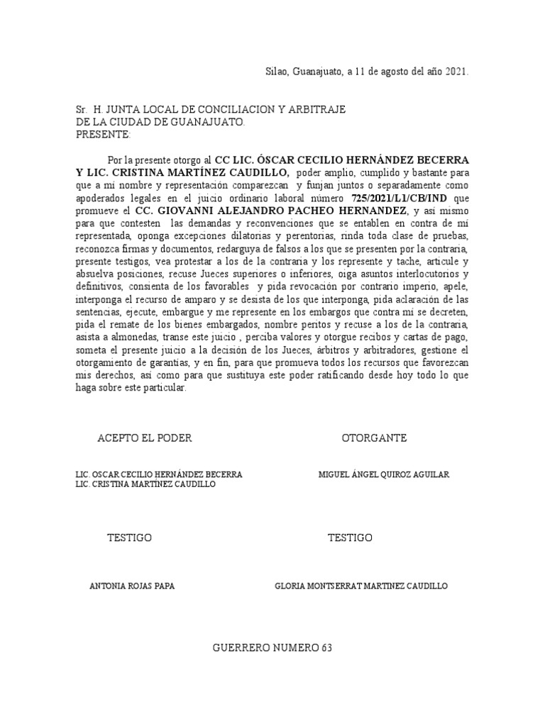Carta Poder Patron Cmi | PDF | Justicia | Crimen y violencia