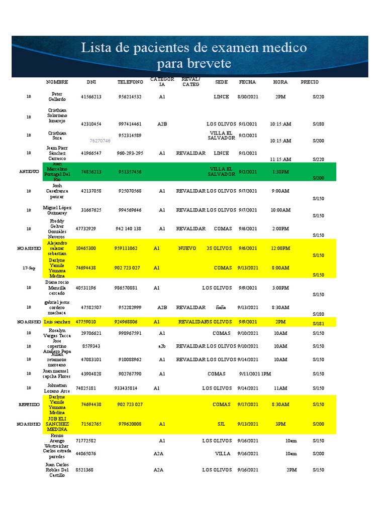 Lista de Pacientes de Brevetes | PDF