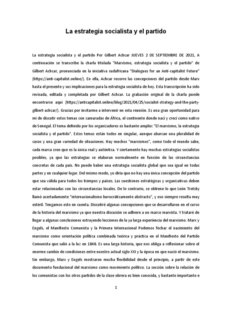 La Estrategia Socialista y El Partido | PDF | Comunismo | Karl Marx
