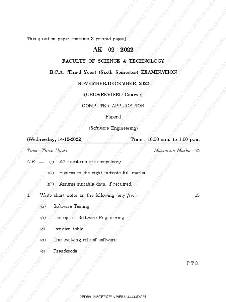 Software Engineering Previous Year Question Paper | PDF | Information Technology Management ...