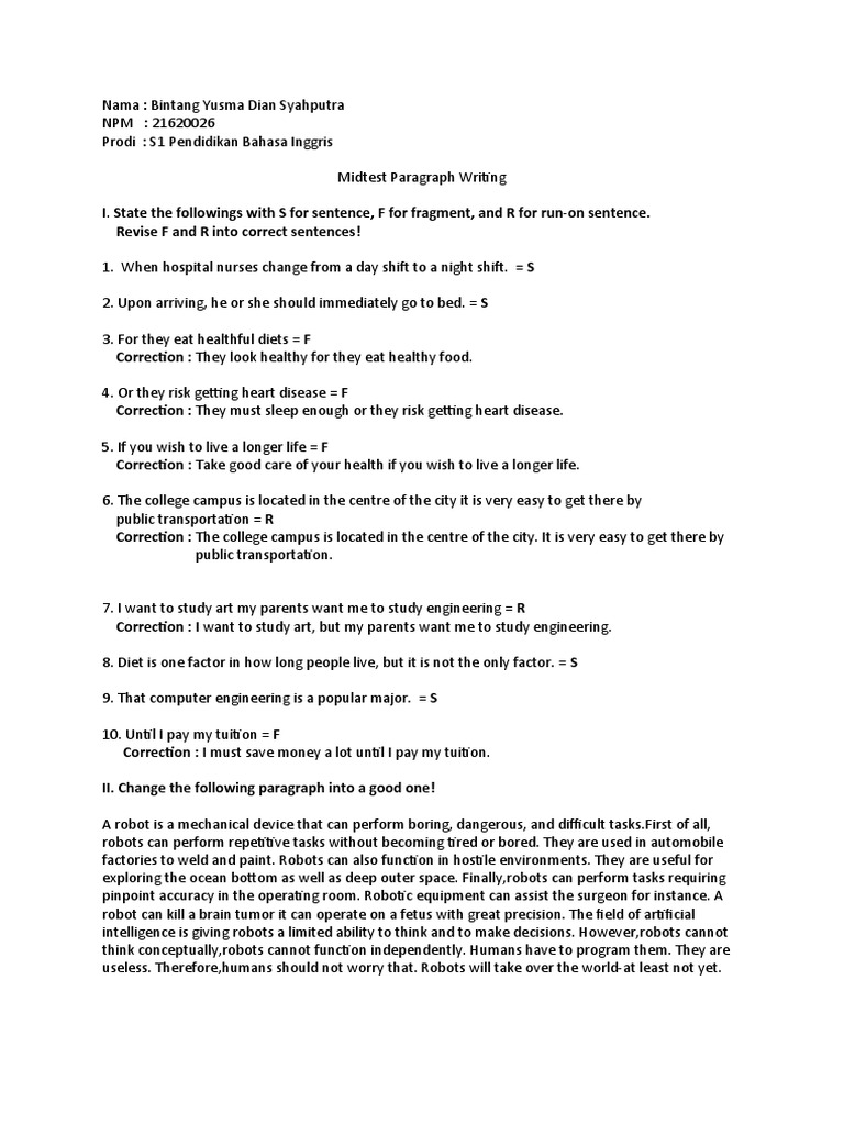 Midtest Paragraph Writing 2022 | PDF | Foreign Language Studies