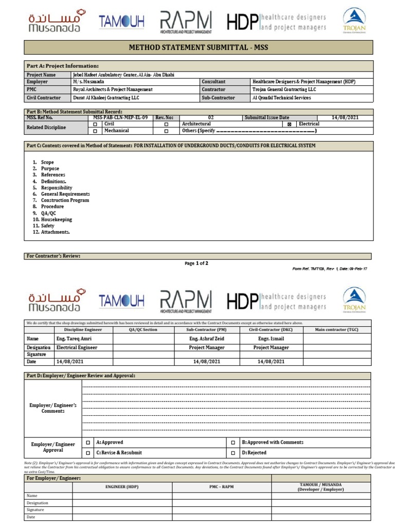 Method Statement Submittal - MSS: Part A: Project Information | PDF | Business | Engineering