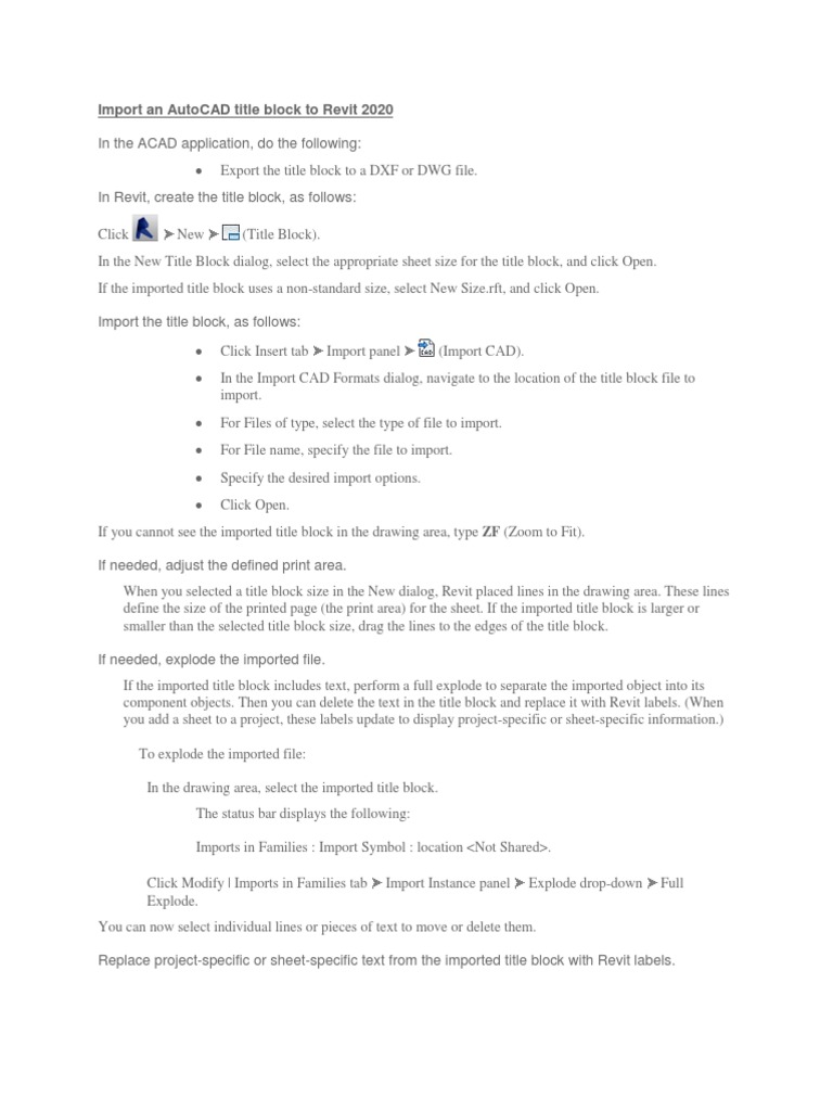 Import An Autocad Title Block To Revit 2020 Pdf Autodesk Revit