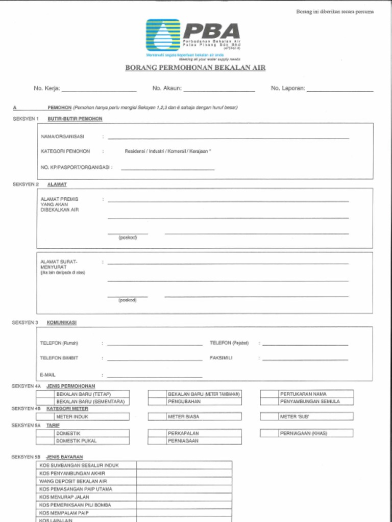 Borang Permohonan Bekalan Air | PDF