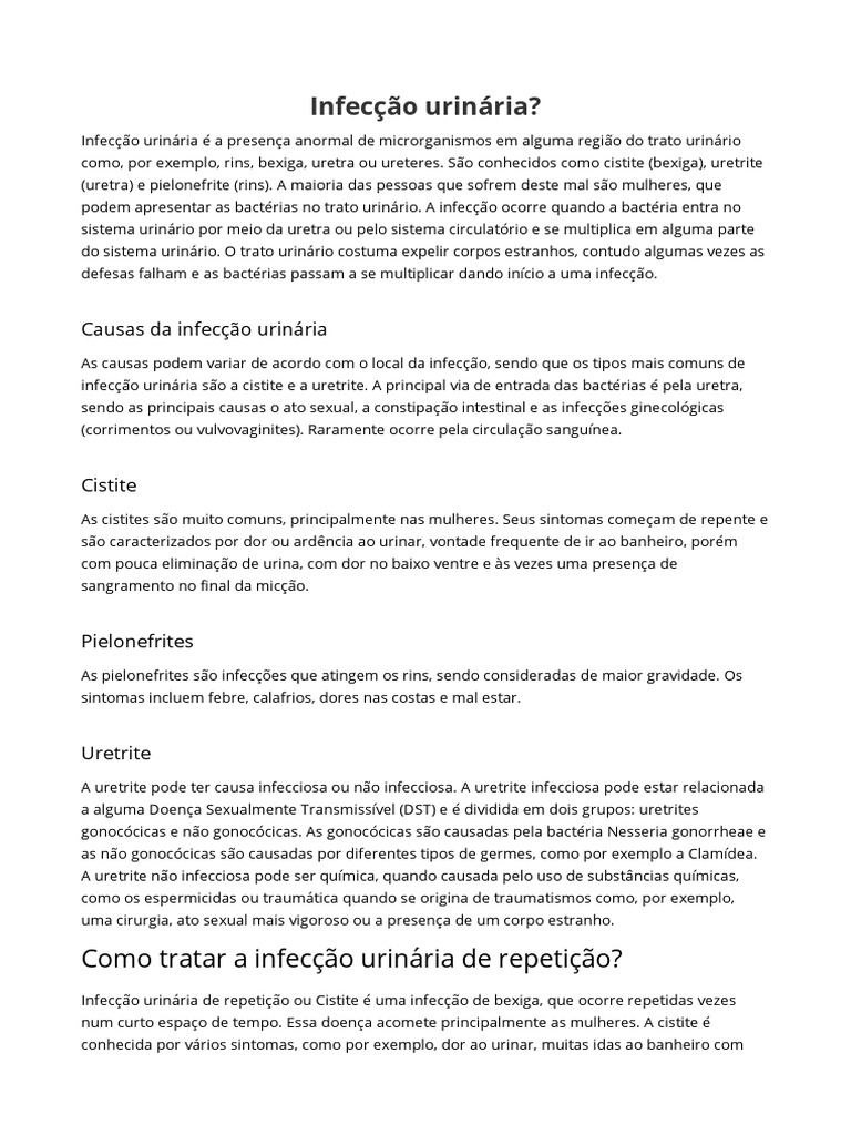 Infecção Urinaria | PDF | Infecção do trato urinário | Infecção