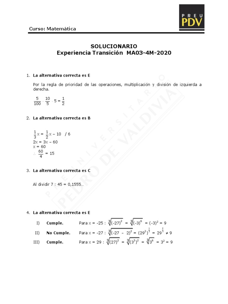 Solucionario Experiencia MA03-4M-2020 | PDF | Función (Matemáticas) | Triángulo