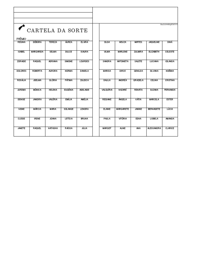 Cartela De Rifa Com 100 Nomes Para Imprimir Riset - Riset