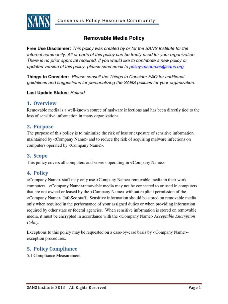 Removable Media Policy | Download Free PDF | Information Security ...