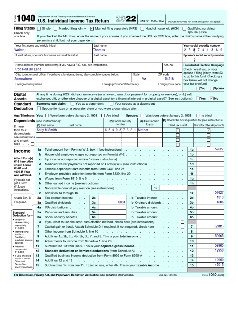 U.S. Individual Income Tax Return | PDF | Irs Tax Forms | Tax Deduction
