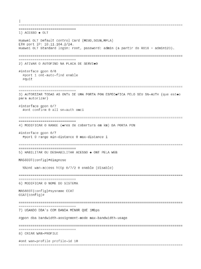 OLT Huawei - Comandos CLI v2.1 | PDF