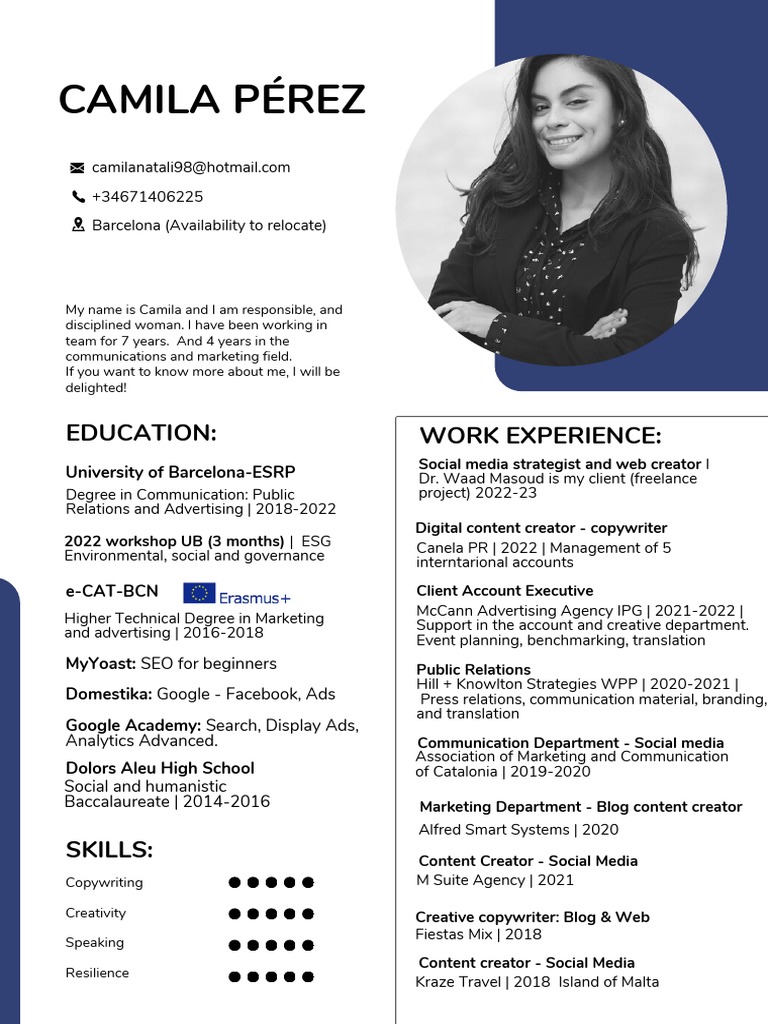 Camila Pérez CV Marketing | PDF | Public Relations | Copywriting