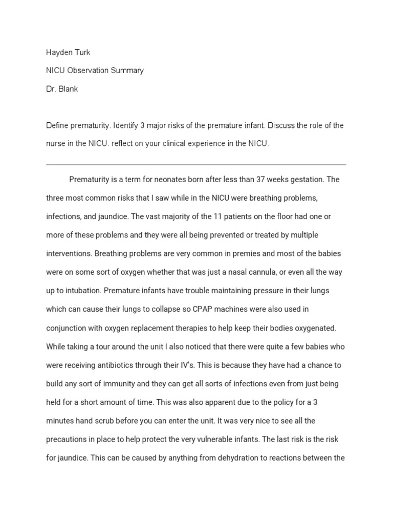 Nicu Observation Summary | PDF | Neonatal Intensive Care Unit | Preterm ...
