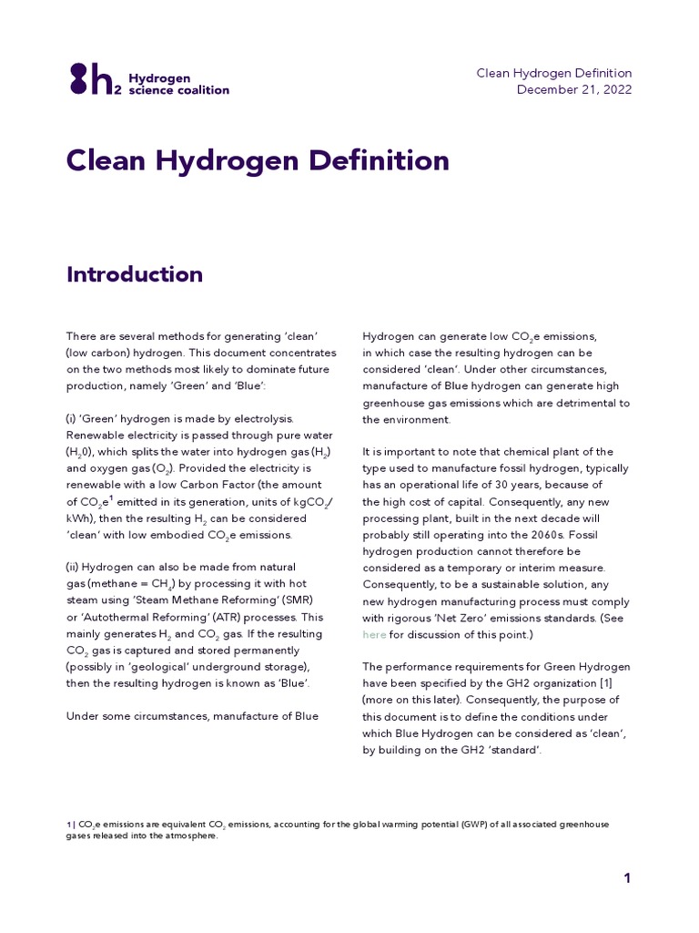 HSC - Clean Hydrogen Definition | PDF | Hydrogen | Greenhouse Gas