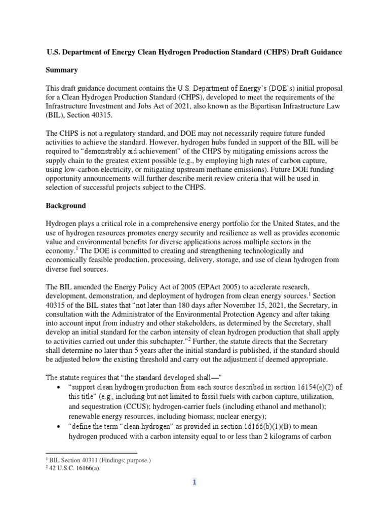 US DOE Clean H2 Production Standard Draft Guidance Sep 2022 | PDF ...