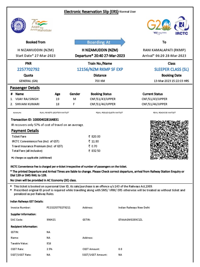 12156/Nzm RKMP SF Exp Sleeper Class (SL) | Download Free PDF | Identity ...