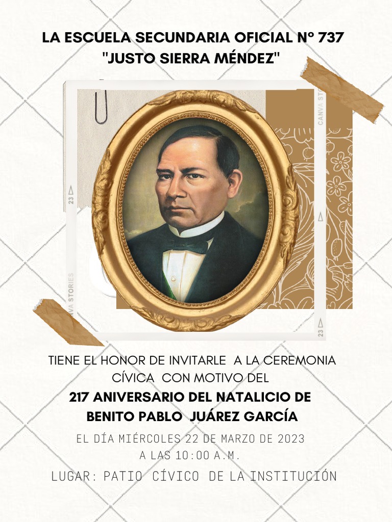 Invitación A Ceremonia 217 Natalicio de Benito Juárez Garcia | PDF