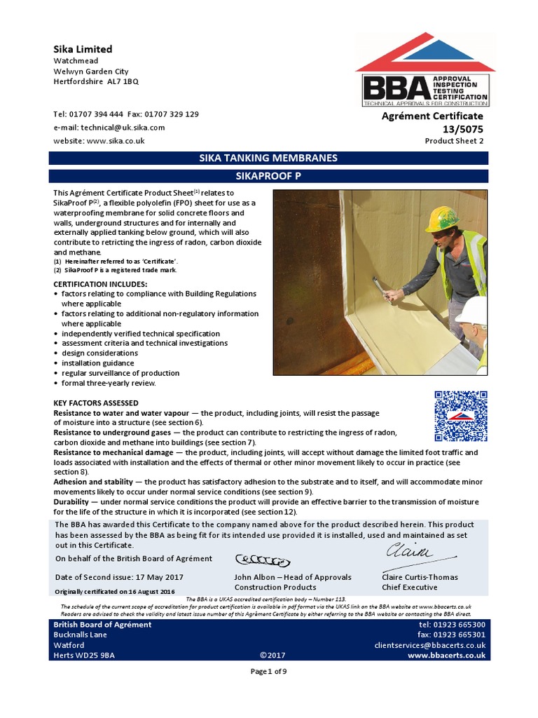 BBA SikaProof P Membrane | PDF | Concrete | Materials