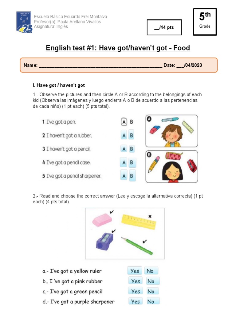 Prueba Inglés 5° Básico | PDF