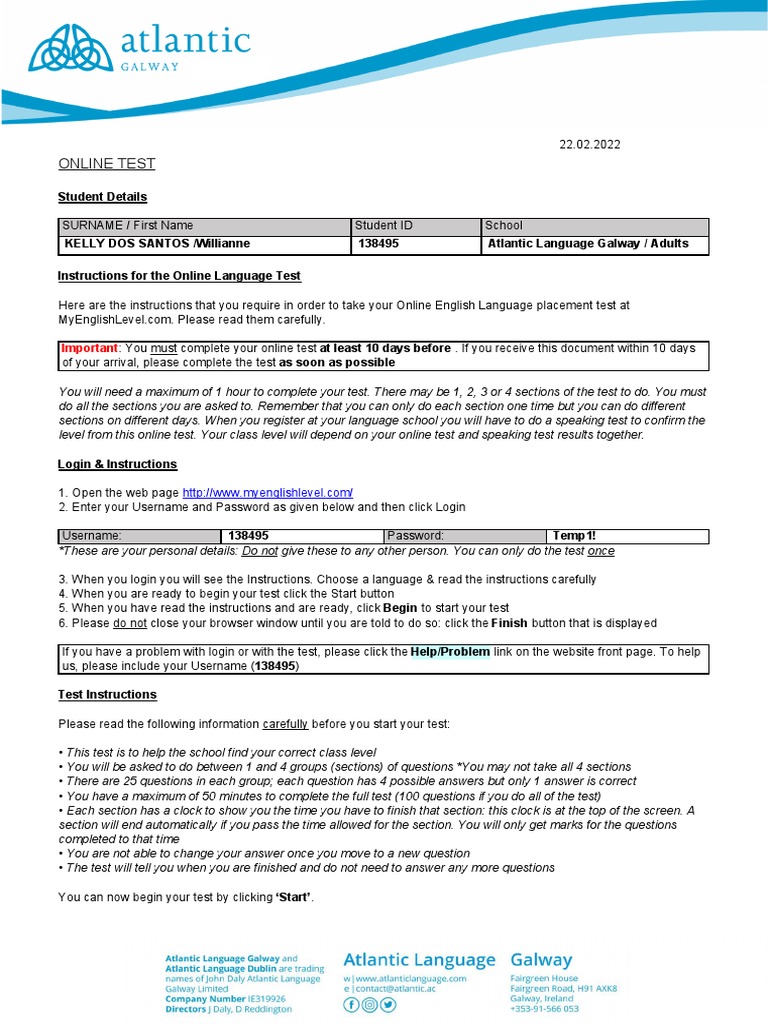Online English Test Instructions | PDF | Password | Software