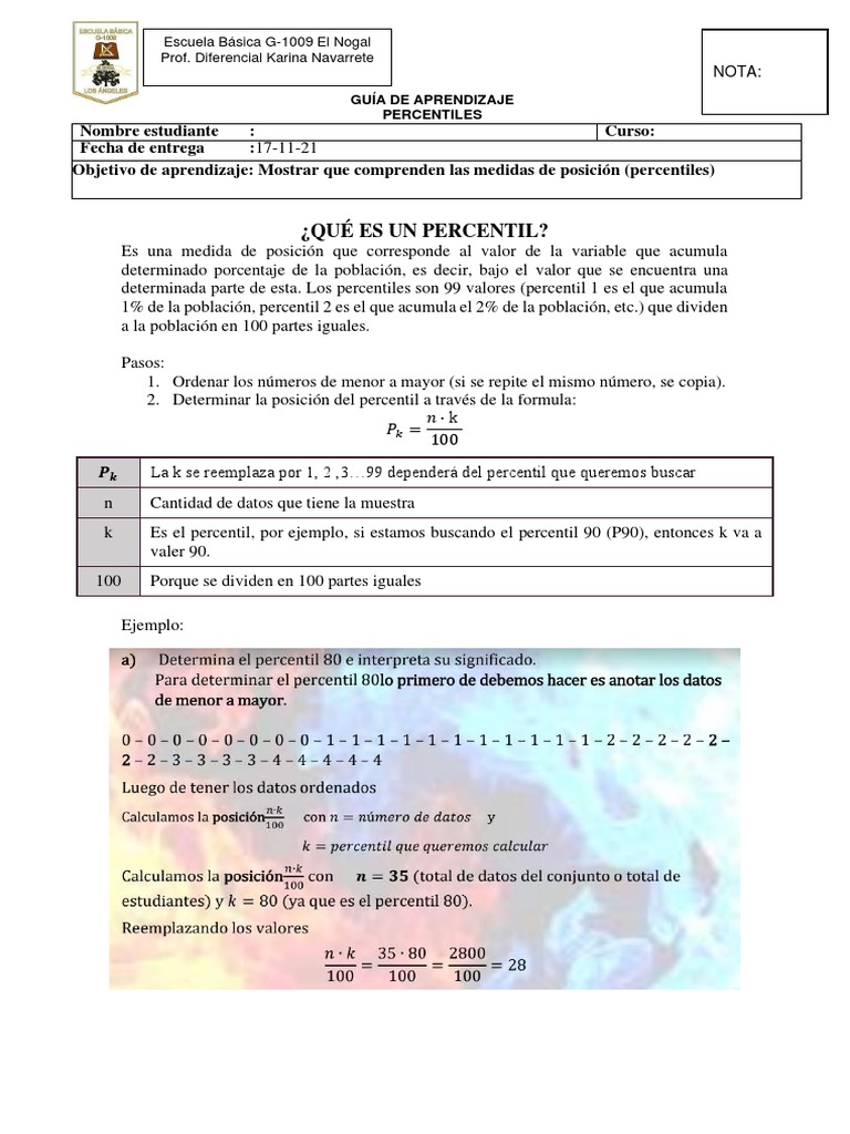 Guía de Percentiles para 8vo Básico | PDF | Cuantil | Matemáticas
