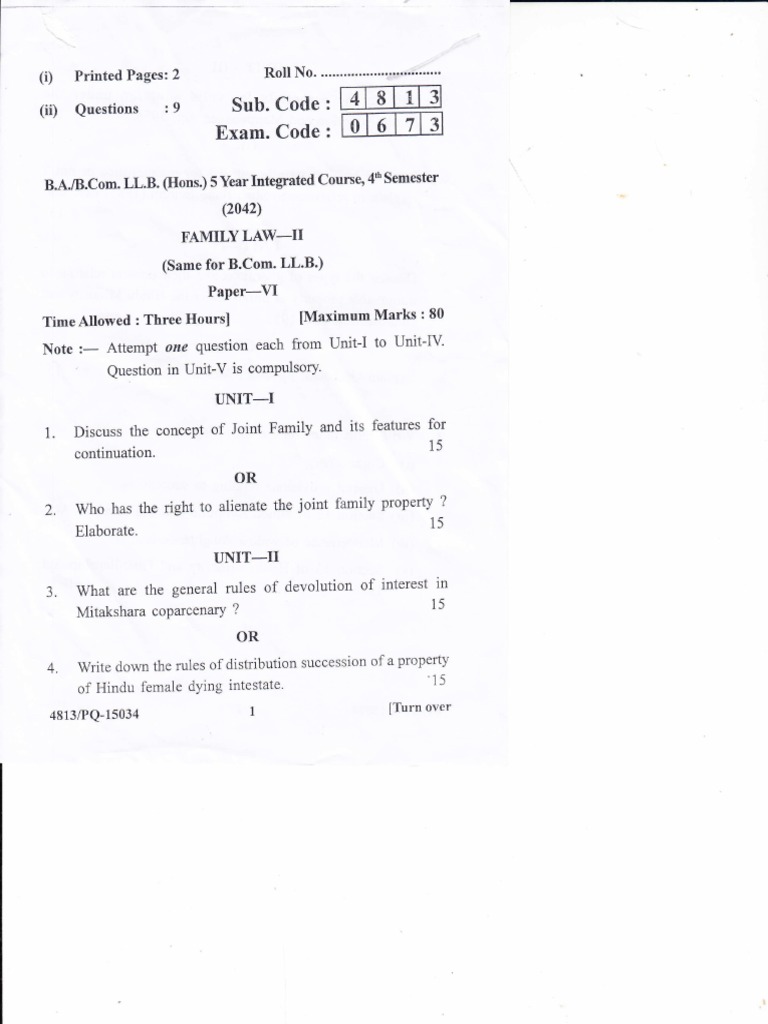 Law-Ii: Code Exam. Code | PDF | Family Law | Common Law