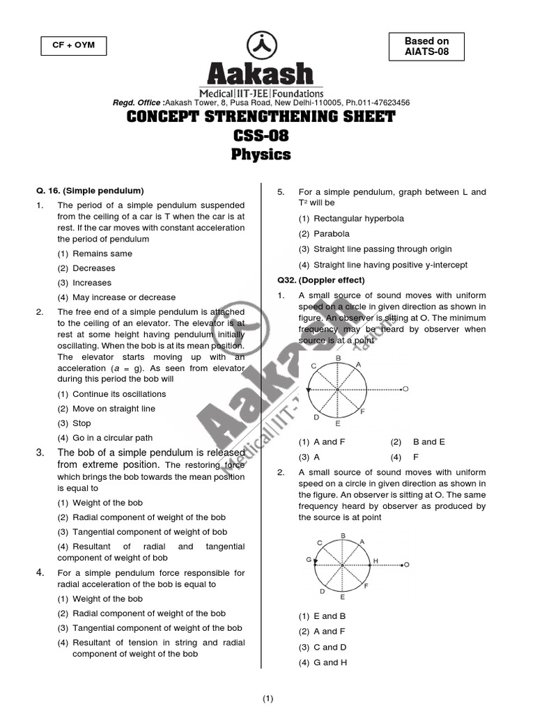 Concept Strengthening Sheet (CSS-08) - OYM - Physics | PDF | Sound | Waves