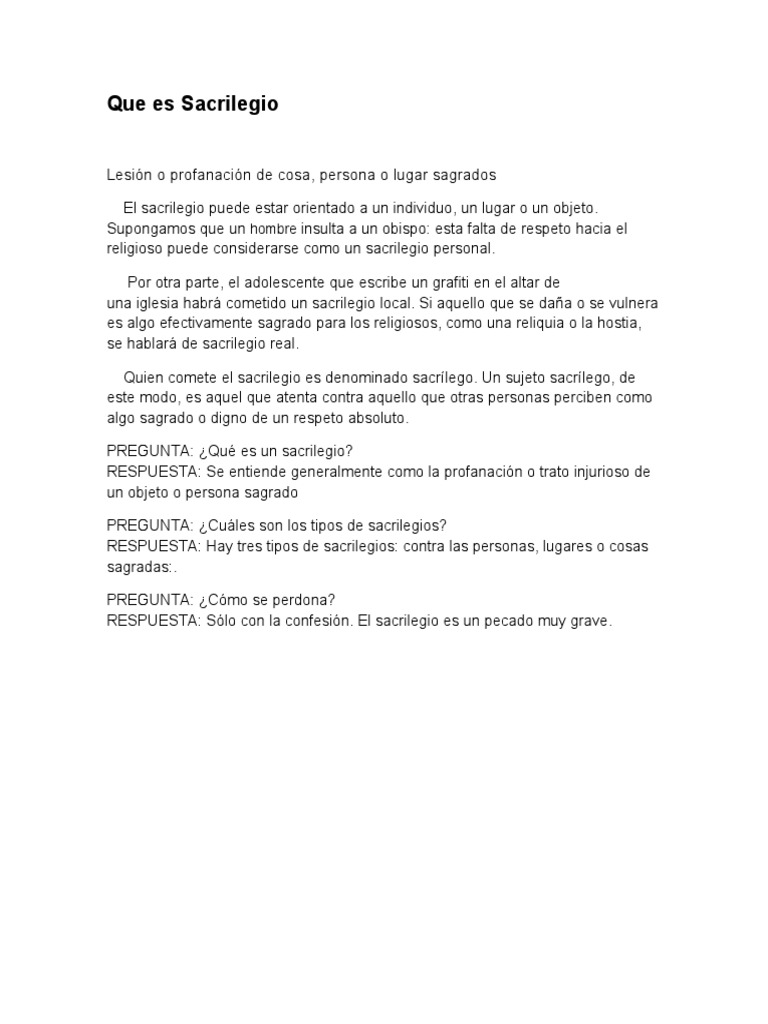 Los tipos de sacrilegio y su significado | PDF