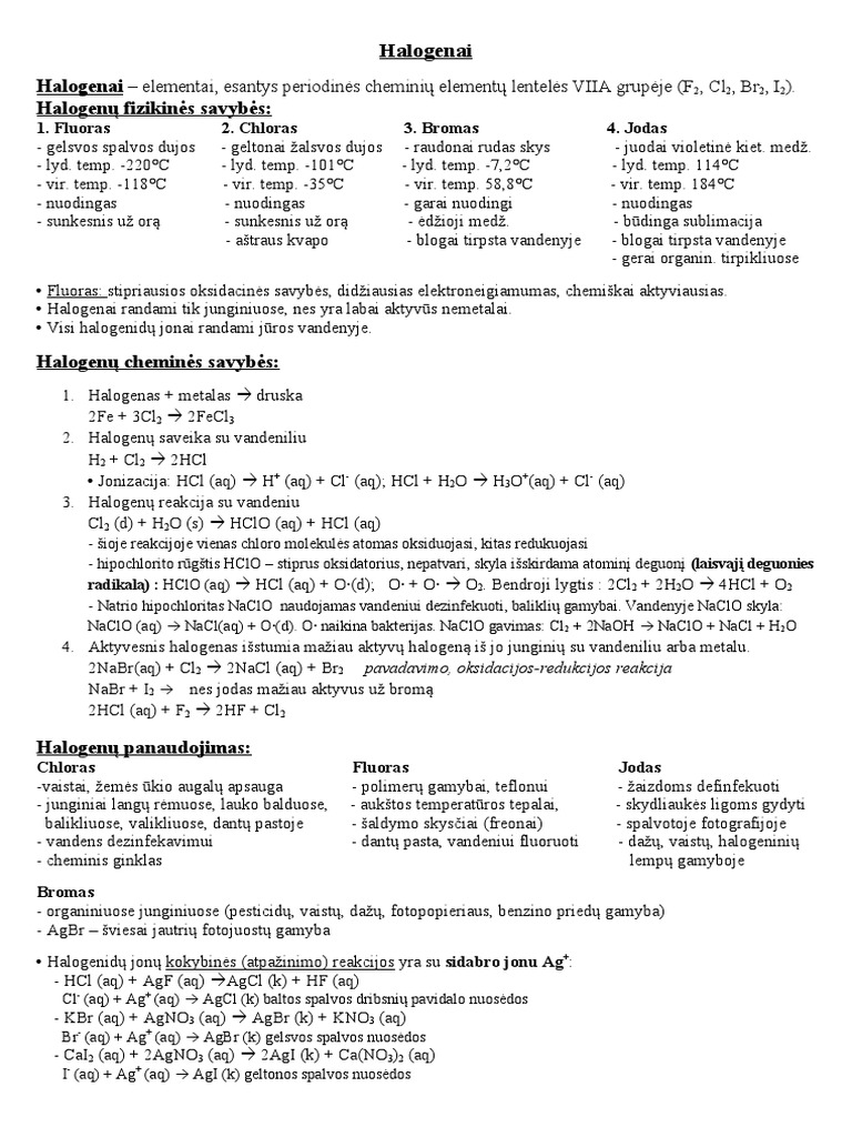 Chemija 10 Klasė_ HALOGENAI | PDF