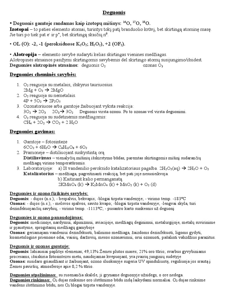 Chemija 10 Klasė - Vandenilis Deguonis Išeiga | PDF