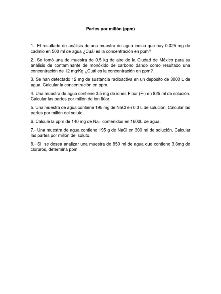 Cálculo de Partes por Millón (ppm) | PDF