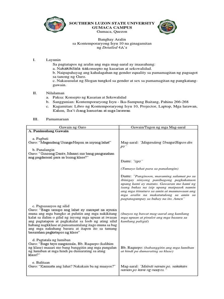 Southern Luzon State University Gumaca Campus: A. Panimulang Gawain | PDF