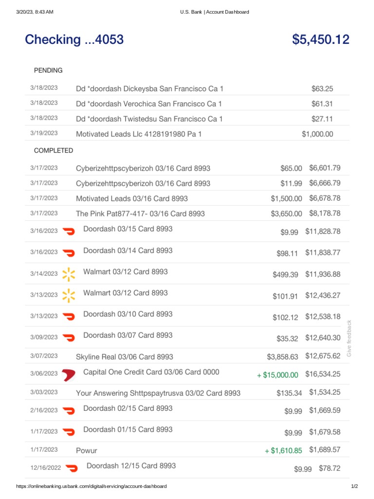 U.S. Bank - Account Dashboard | PDF | Overdraft | Business