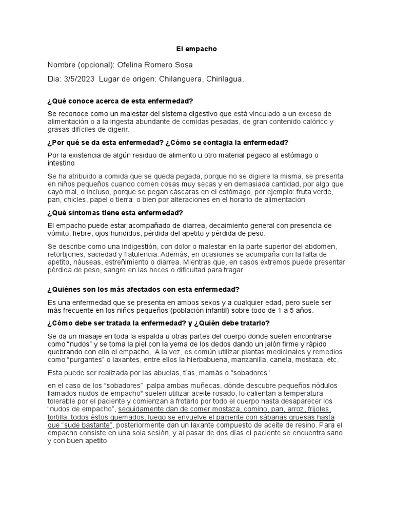 El Empacho | PDF | Diarrea | Medicina CLINICA