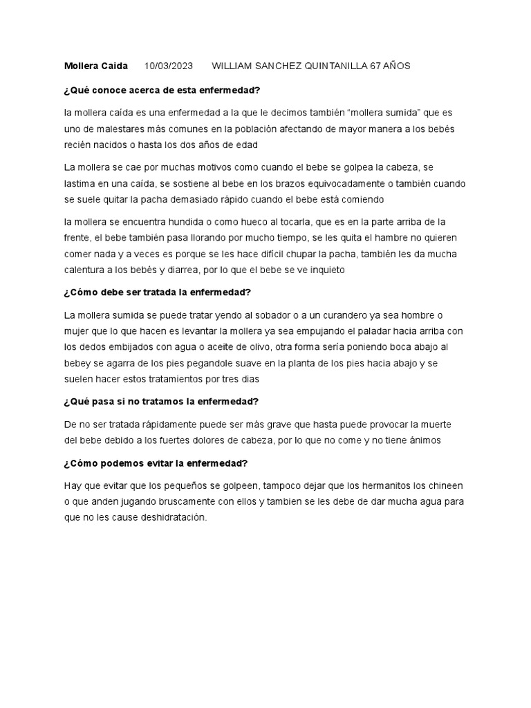 Mollera Caída: Causas, Síntomas, Tratamiento y Prevención | PDF