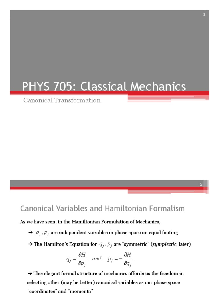 PHYS 705: Classical Mechanics: Canonical Transformation | PDF ...
