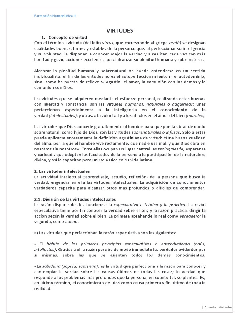 Virtudes: 1. Concepto de Virtud | PDF | Virtud | Verdad
