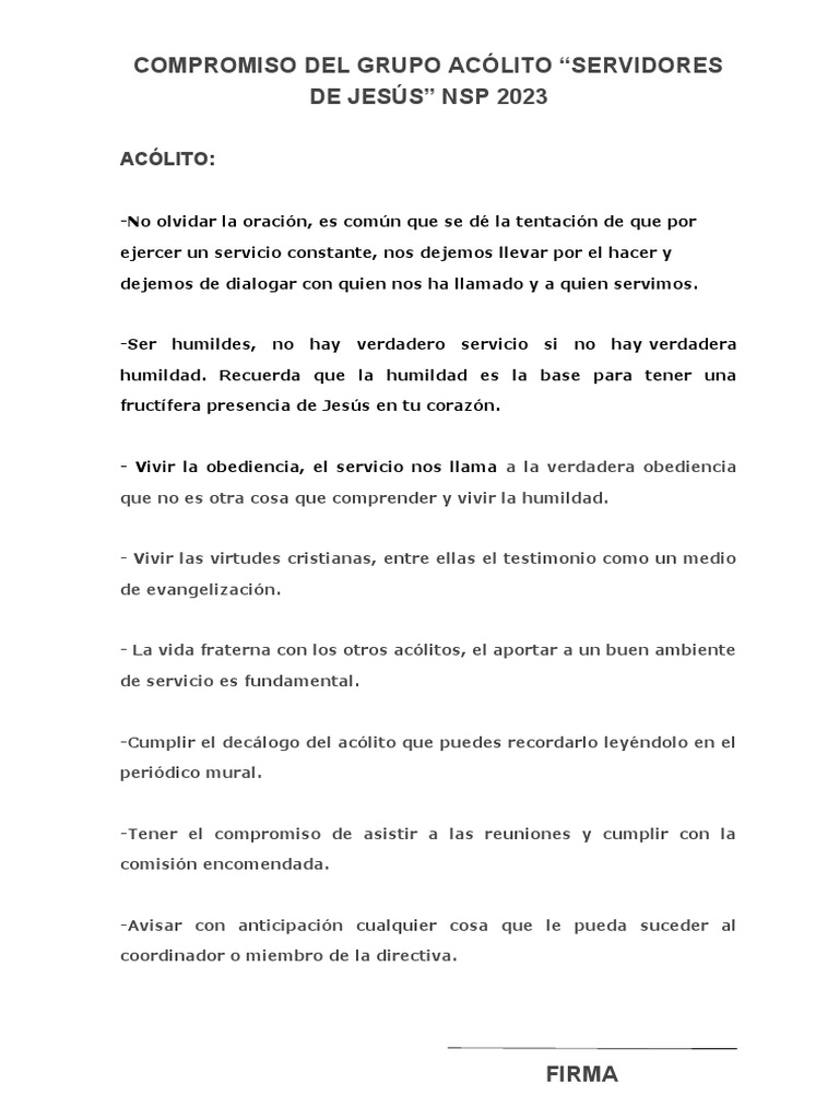 Compromiso Del Grupo Acólito "Servidores de Jesús" NSP 2023 | PDF ...