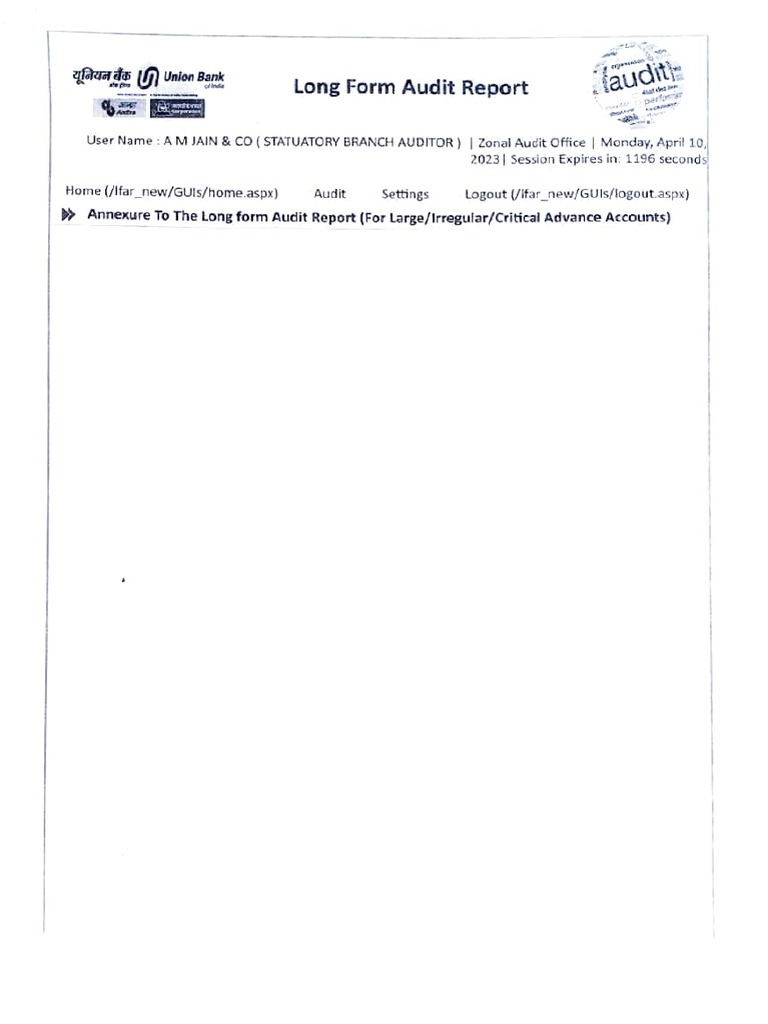 Audit Report Long Form - Zonal Audit Session of JAIN Union Bank Branch ...